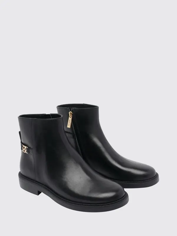 Michael Kors Leather Ankle Boots With Gold Tone Hardware