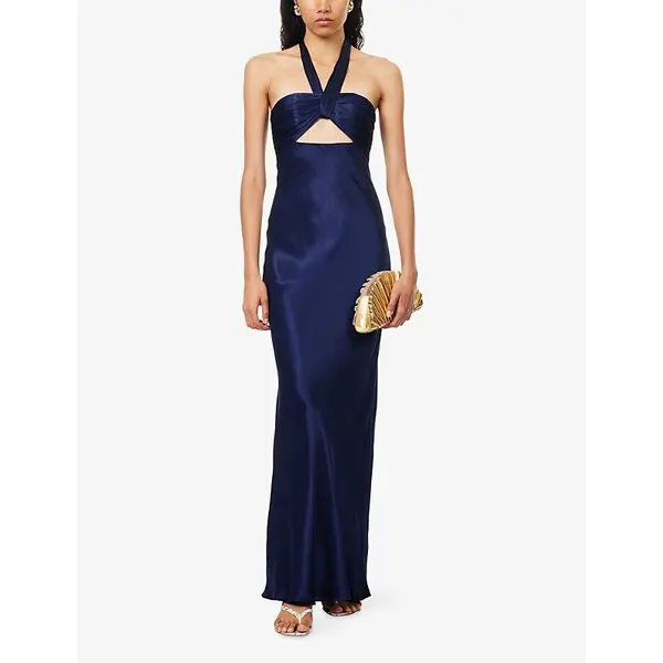 Shona Joy La Lune Halter Satin Maxi Dress