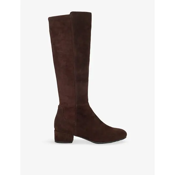DUNE Tayla Suede Heeled Knee-high Boots - Brown Suede