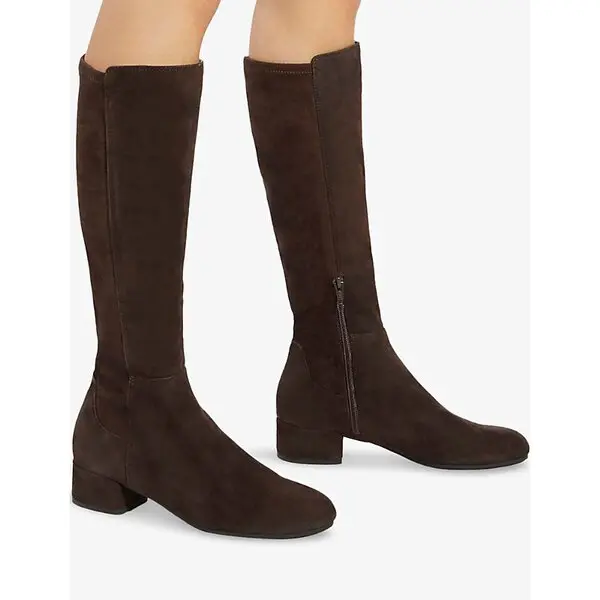 DUNE Tayla Suede Heeled Knee-high Boots - Brown Suede