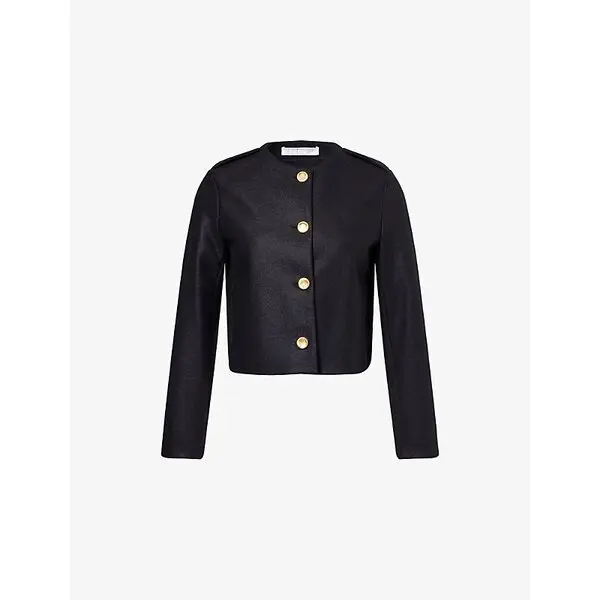 Harris Wharf London Uncollared Pressed Wool Jacket - Black