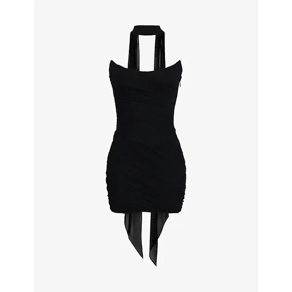 knee length dresses for ladies House of CB Black Santa Cut-out Shimmery Mesh Mini Dress UK XS main image 1