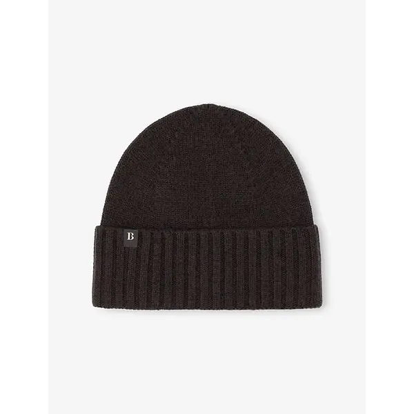 Boggi Milano Wool Beanie With Logo Tab - Brown
