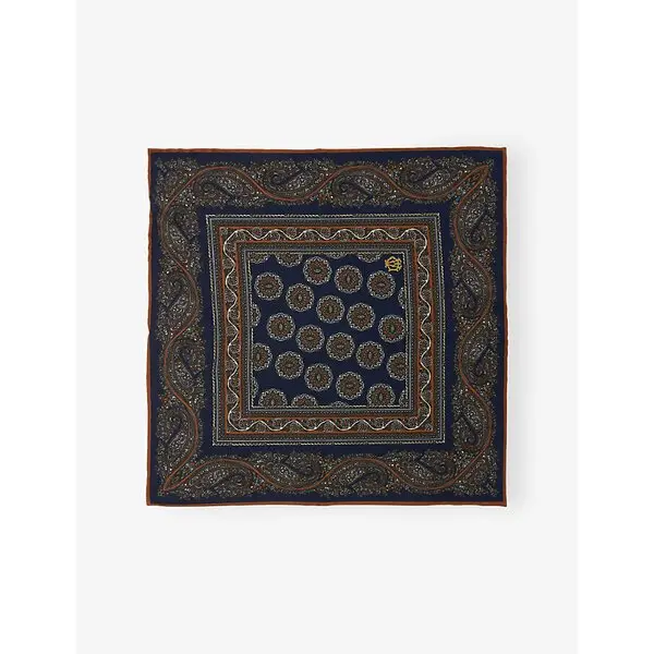 Dunhill Floral Medal Silk Pocket Square - Spring Navy