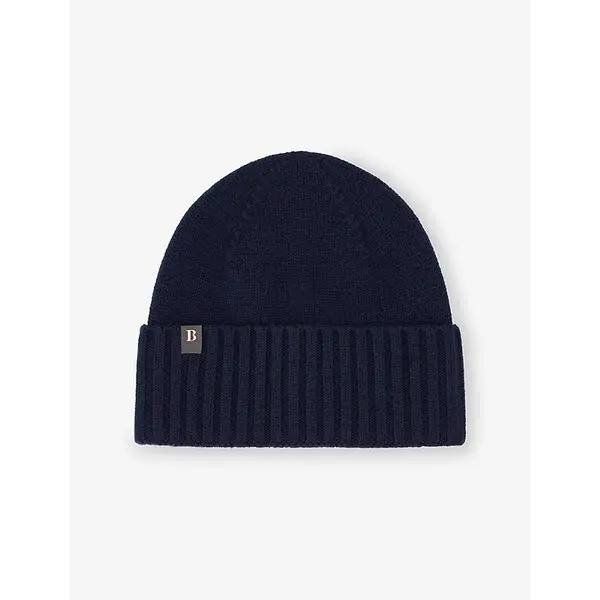 Boggi Milano Wool Beanie With Logo Tab - Navy Blue