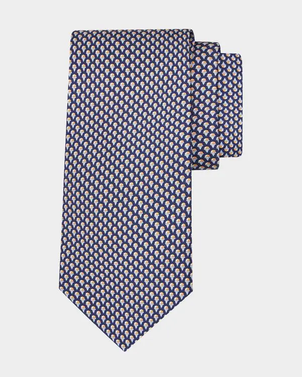 FERRAGAMO Printed Silk Neck Tie - Blue