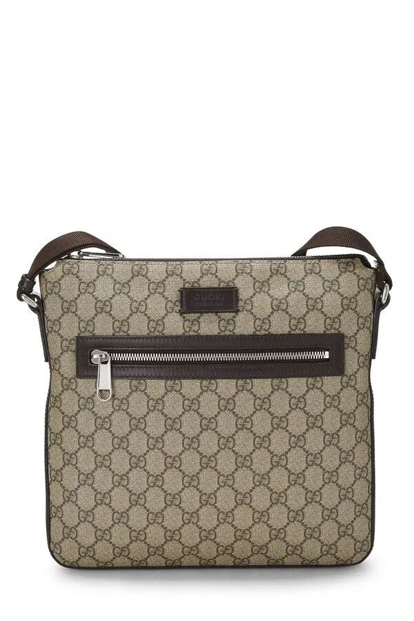 Gucci Original Gg Supreme Canvas Zip Pocket Flat Messenger - Beige