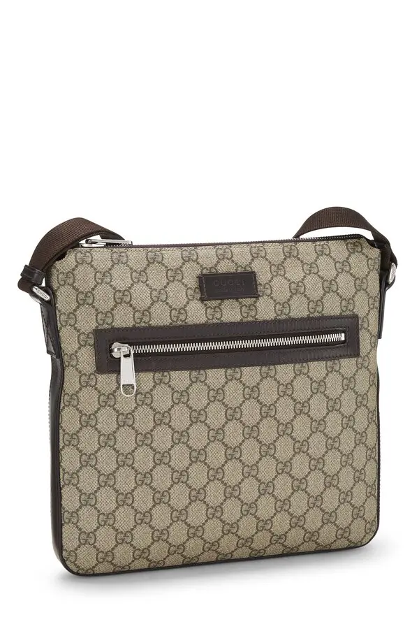 Gucci Original Gg Supreme Canvas Zip Pocket Flat Messenger - Beige