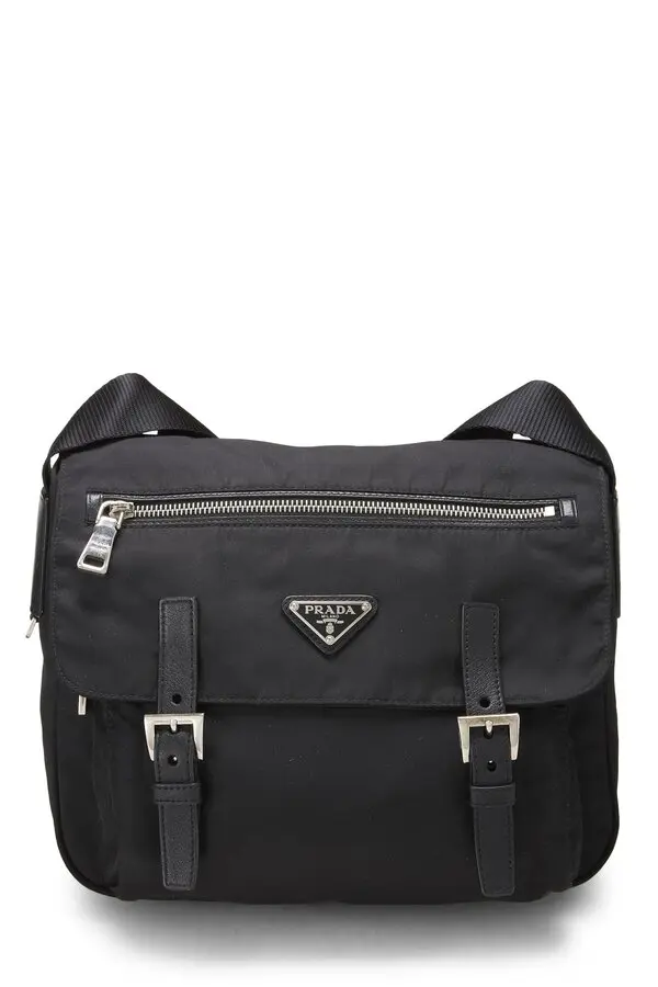 Prada Double Buckle Messenger Bag - Black