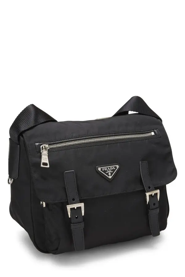 Prada Double Buckle Messenger Bag - Black