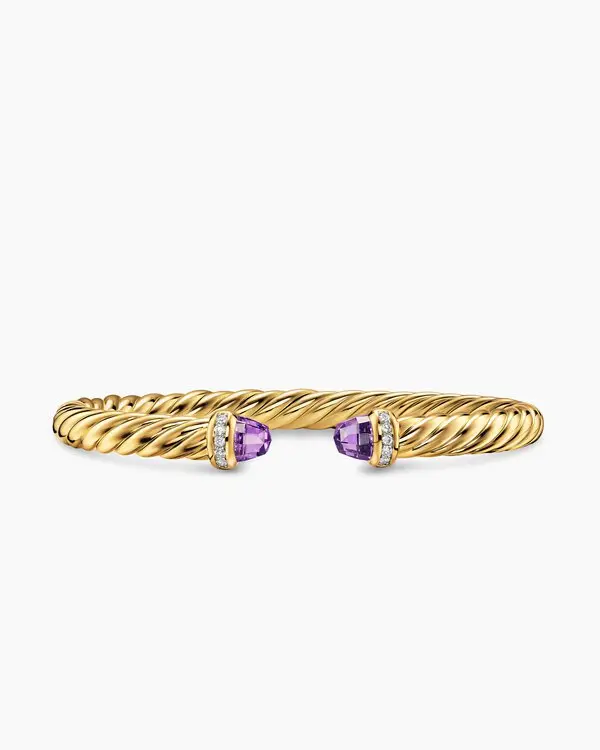 David Yurman 18k Yellow Gold Cablespira® Flex Bracelet With Diamonds And Topaz - Amethyst