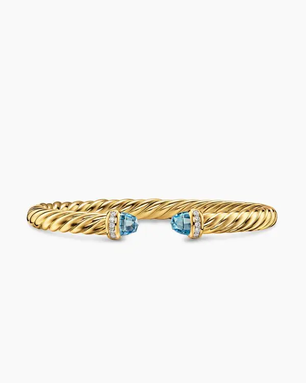 David Yurman 18k Yellow Gold Cablespira® Flex Bracelet With Diamonds And Topaz - Blue Topaz