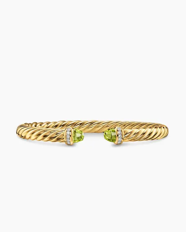 David Yurman 18k Yellow Gold Cablespira® Flex Bracelet With Diamonds And Topaz - Peridot
