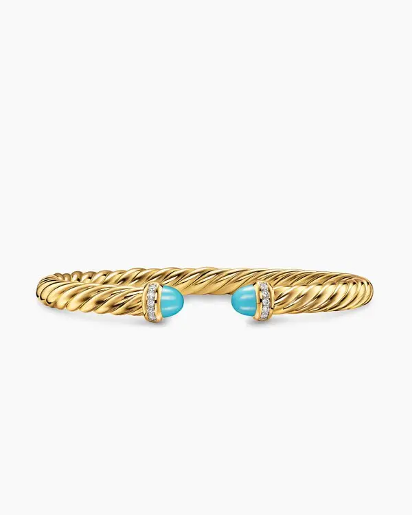 David Yurman 18k Yellow Gold Cablespira® Flex Bracelet With Diamonds And Topaz - Turquoise