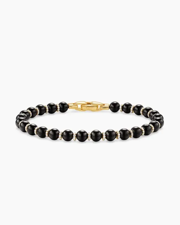 David Yurman Spiritual Beads Bracelet In 18k Yellow Gold With And Diamonds - Black Onyx