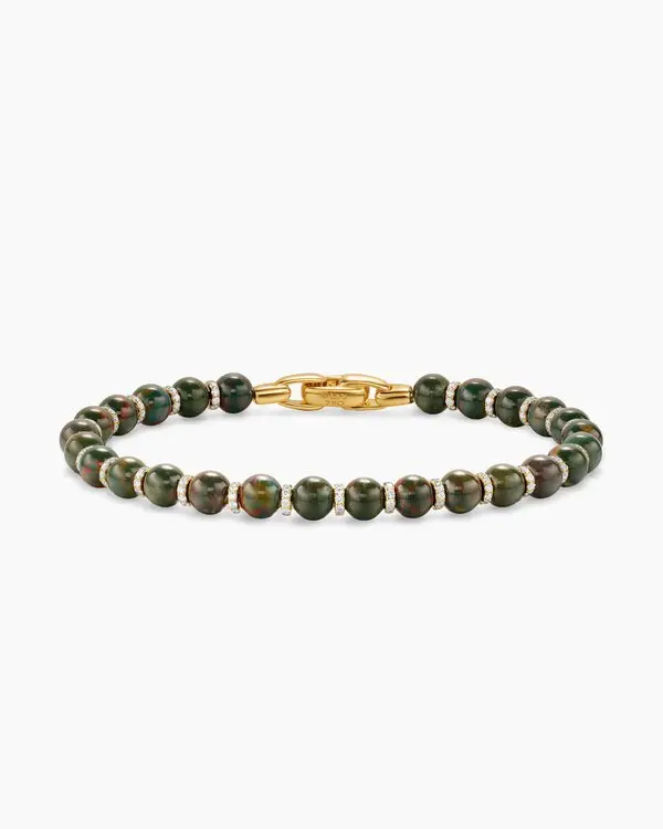 David Yurman Spiritual Beads Bracelet In 18k Yellow Gold With And Diamonds - Bloodstone