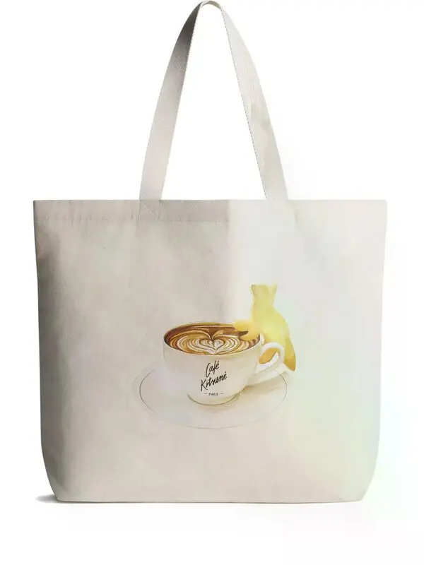 CAFÉ KITSUNÉ Graphic-print Tote - Neutrals