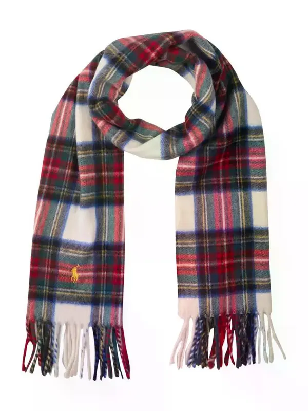 Polo Ralph Lauren Plaid Fringed Scarf - White