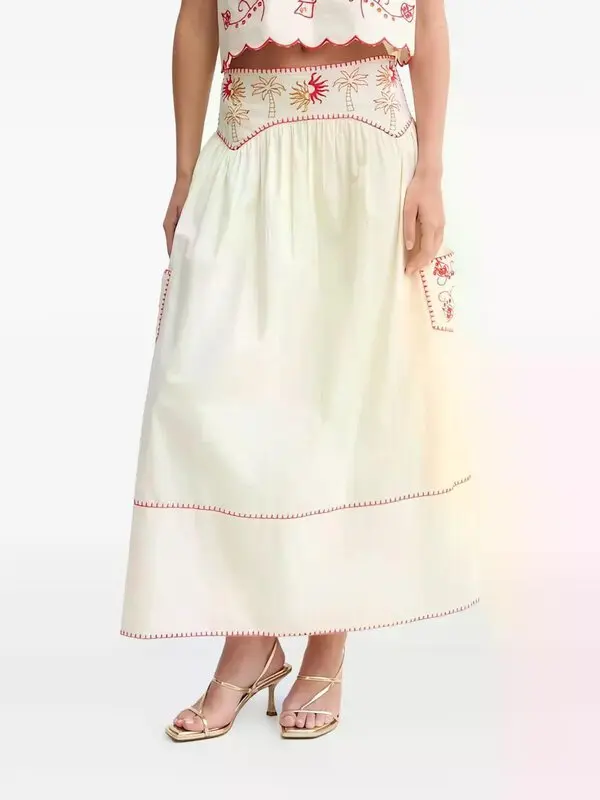 NEVER FULLY DRESSED Pollenca Embroidered Midi Skirt