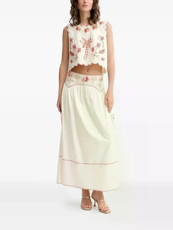 NEVER FULLY DRESSED Pollenca Embroidered Midi Skirt