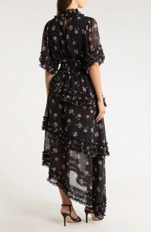 SISTER JANE Rose Print Ruffle Maxi Dress
