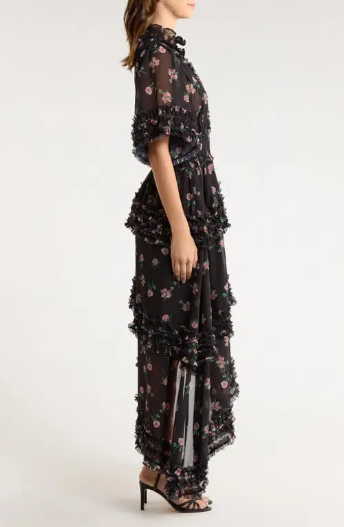 SISTER JANE Rose Print Ruffle Maxi Dress