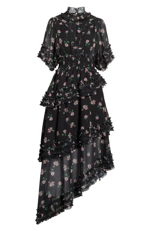 SISTER JANE Rose Print Ruffle Maxi Dress
