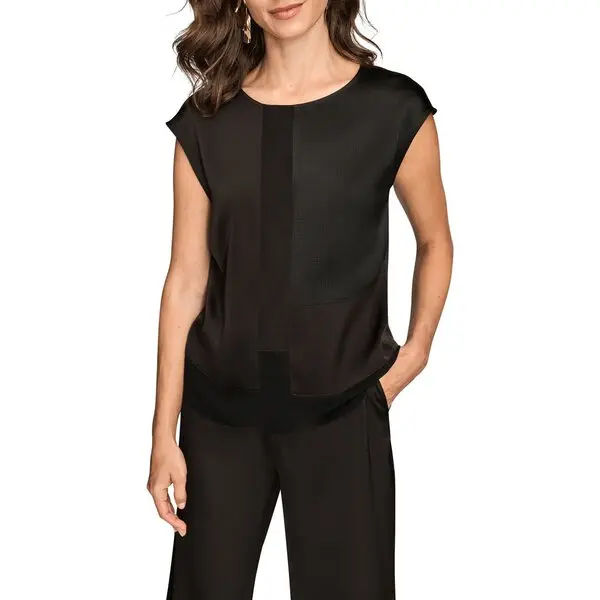 Donna Karan New York Mixed Media Cap-sleeve Top