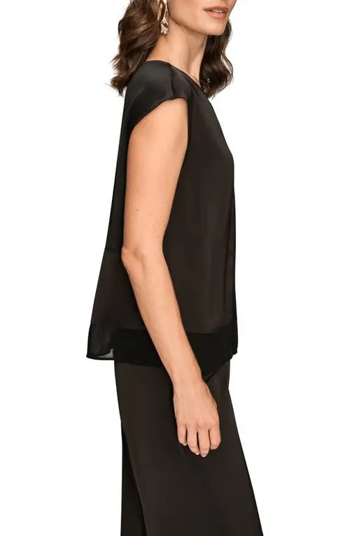 Donna Karan New York Mixed Media Cap-sleeve Top