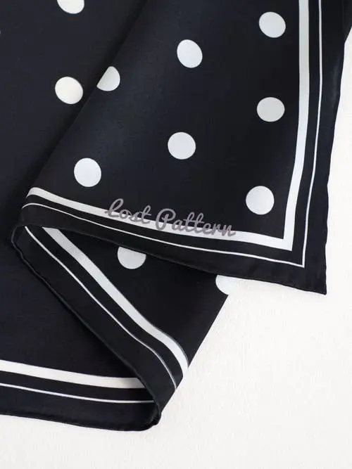 LOST PATTERN Retro Polka" Silk Bandana Scarf - Black & White