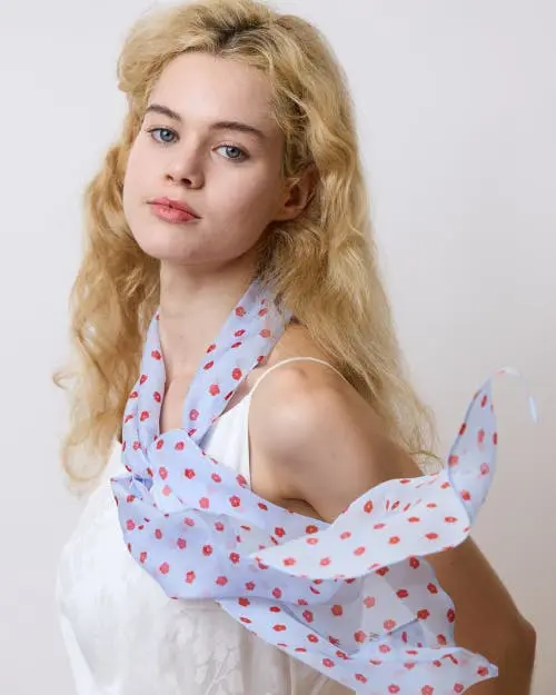 LOST PATTERN Petal Veil" Silk Chiffon Neck Scarf - Blue