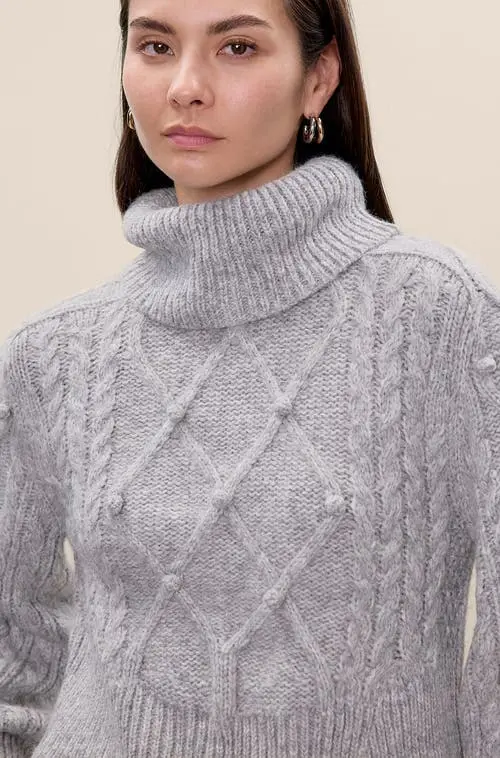 Rebecca Taylor Petra Turtleneck Bobble Cable-stitch Sweater - Light Grey