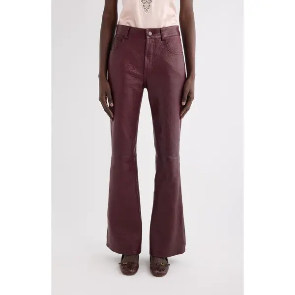 Chloé Lambskin Leather Flare Leg Trousers - 55y Full Violine