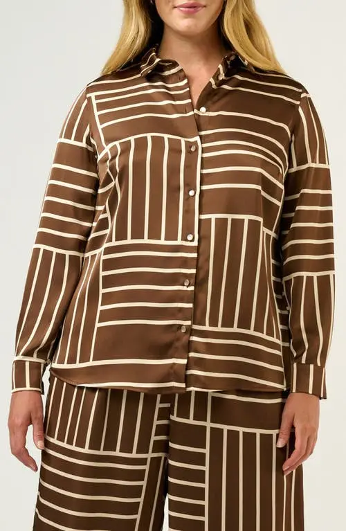 ESTELLE Geometric Striped Button-up Shirt - Cedar/cream