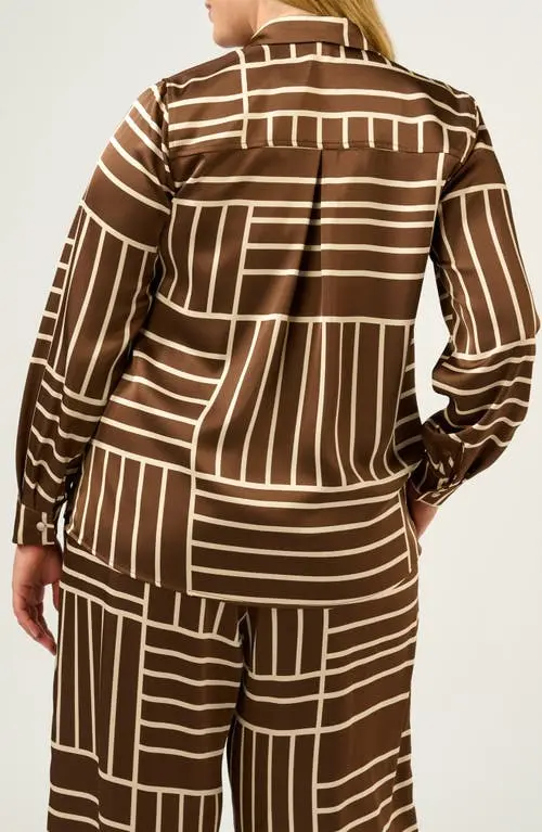 ESTELLE Geometric Striped Button-up Shirt - Cedar/cream