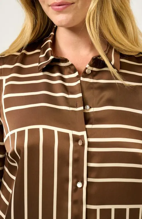 ESTELLE Geometric Striped Button-up Shirt - Cedar/cream