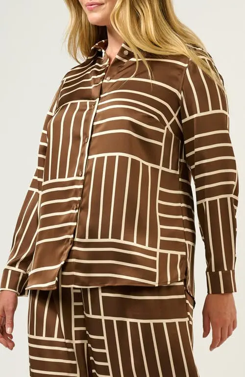 ESTELLE Geometric Striped Button-up Shirt - Cedar/cream