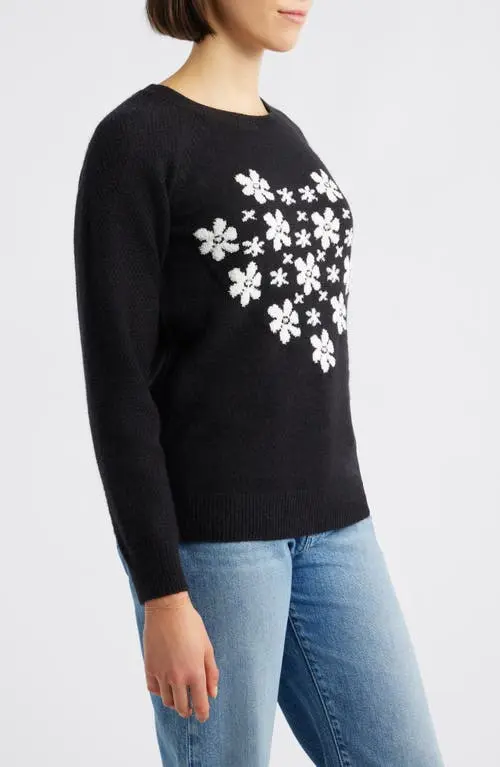 Bobeau Floral Heart Graphic Crewneck Sweater