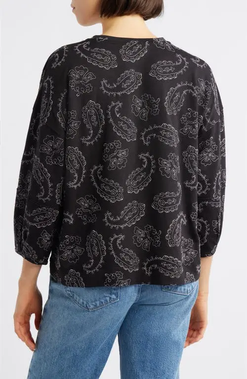 Bobeau Embroidered Puff Sleeve Top