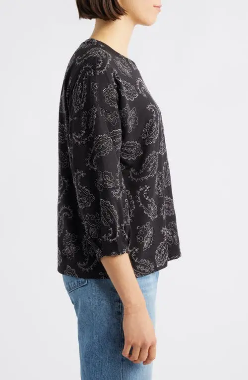 Bobeau Embroidered Puff Sleeve Top