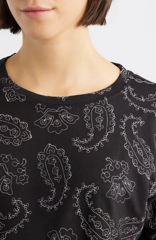 Bobeau Embroidered Puff Sleeve Top