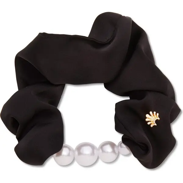 Lele Sadoughi Faux Pearl Satin Scrunchie - Jet