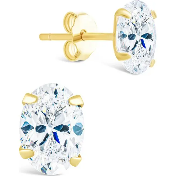 Sterling Forever Oval Cut Cubic Zirconia Stud Earrings - Gold