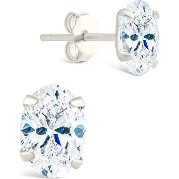 Sterling Forever Oval Cut Cubic Zirconia Stud Earrings - Silver