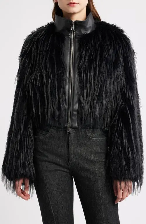BOSS Faux Leather And Faux Fur Cropped Jacket