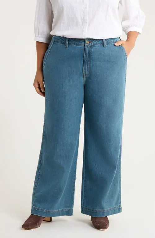SEASALT CORNWALL Sennen Cove Wide Leg Jeans - Mid Wash Grain