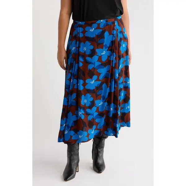 SEASALT CORNWALL Lethlean Floral Pleated Maxi Skirt - Macro Flower Cocoa