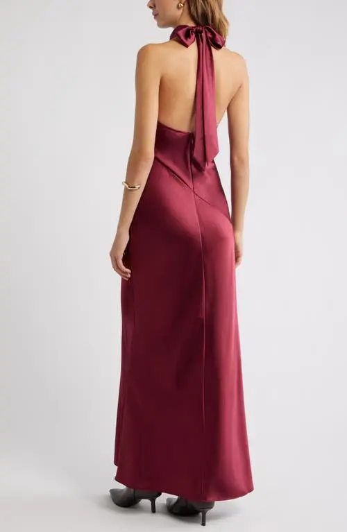 OPEN EDIT Sleeveless Satin Halter Maxi Dress - Burgundy Beet