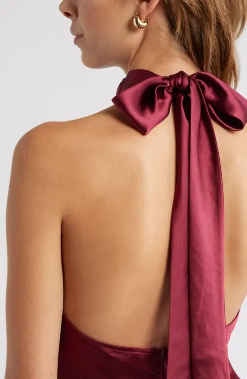 OPEN EDIT Sleeveless Satin Halter Maxi Dress - Burgundy Beet