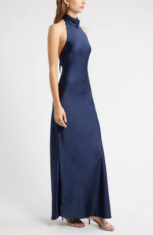 OPEN EDIT Sleeveless Satin Halter Maxi Dress - Navy Iris